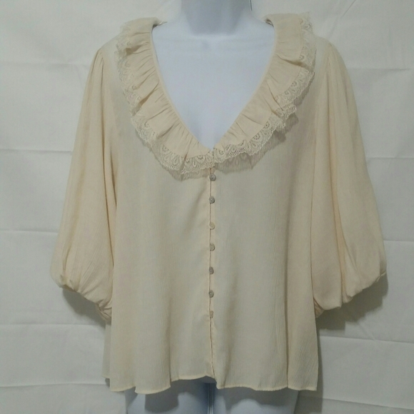 Zara | Tops | Zara Lace Ruffle Top Blouse Oversized Size M | Poshmark